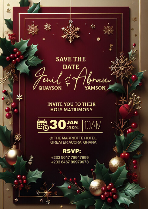 Floral Merry Christmas Wedding Invitation. A4 Template | PosterMyWall