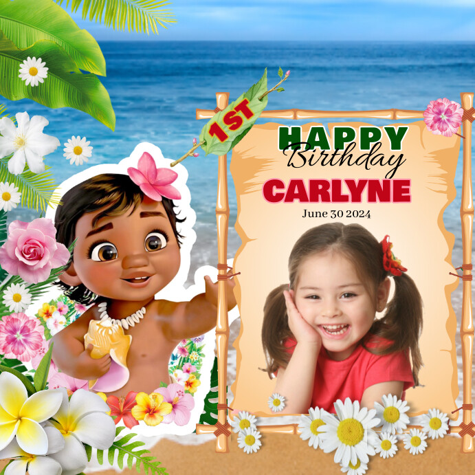 Modèle Floral Moana Birthday Instagram Post | PosterMyWall