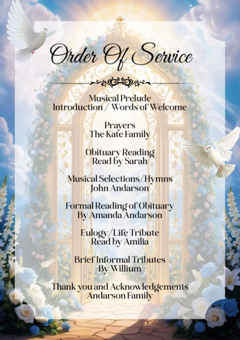 Floral Modern & Minimal Order Of Service A5 Template | PosterMyWall
