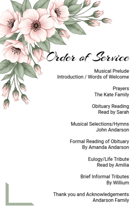 Floral Order Of Service Half Page Wide Template | PosterMyWall