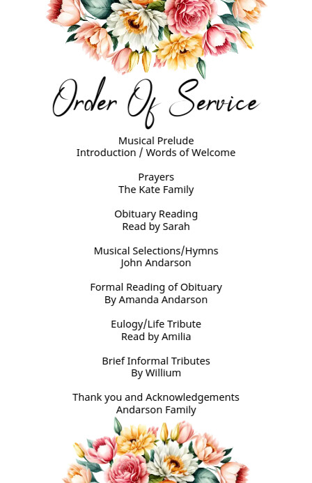 Floral Order of service Template | PosterMyWall