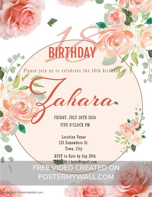 Floral Peach Wedding Invitation Flyer (US Let Template | PosterMyWall