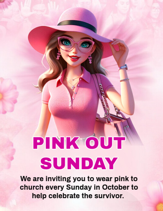 Floral Pink Out Sunday Invitation Breast Cancer Awareness Month Flyer ...