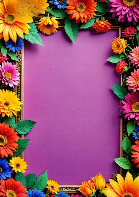 Floral Pink Picture Frame A4 Template | PosterMyWall