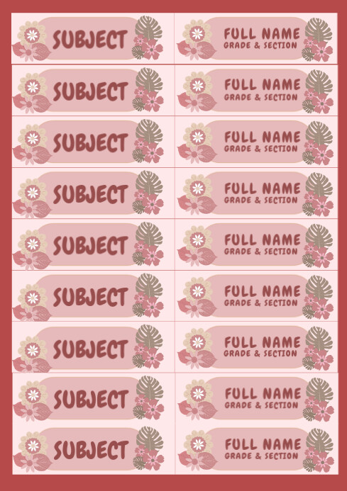 Copy of Floral Pink School Label Template for Notebooks & Supplies ...