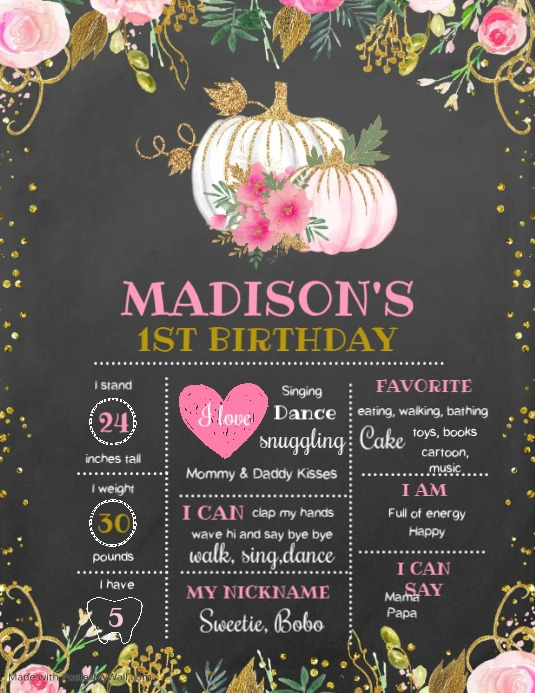 Floral pumpkin Editable Milestone birthday Template | PosterMyWall