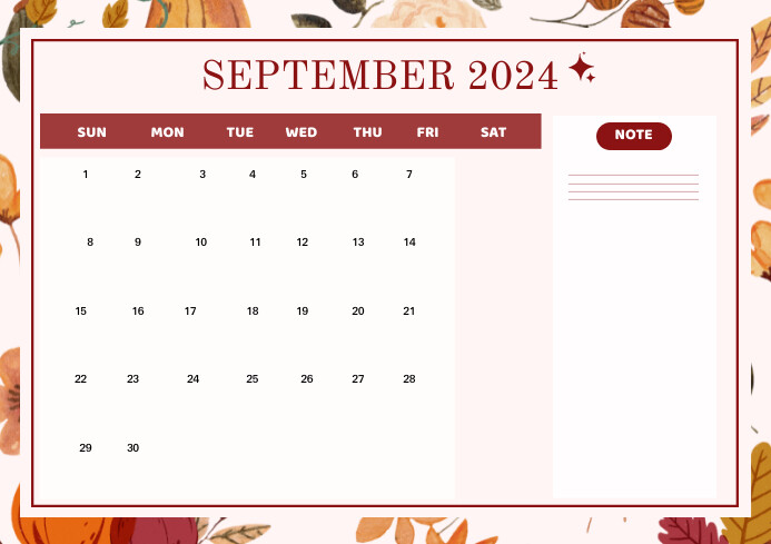 Floral September Calendar A4 Templat | PosterMyWall