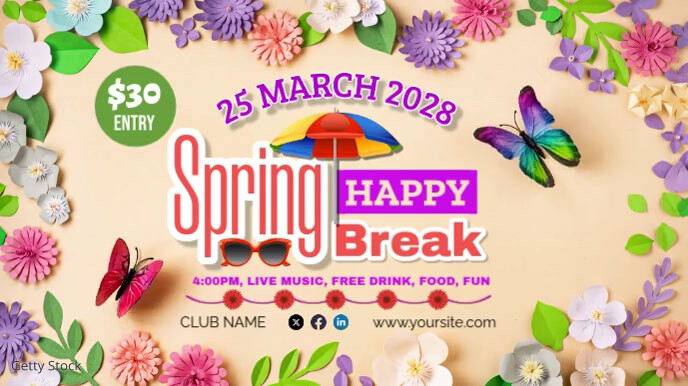 Floral Spring Break Digital Display (16:9) Template | PosterMyWall