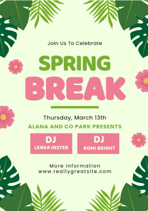 Floral Spring Break Party A4 Template | PosterMyWall