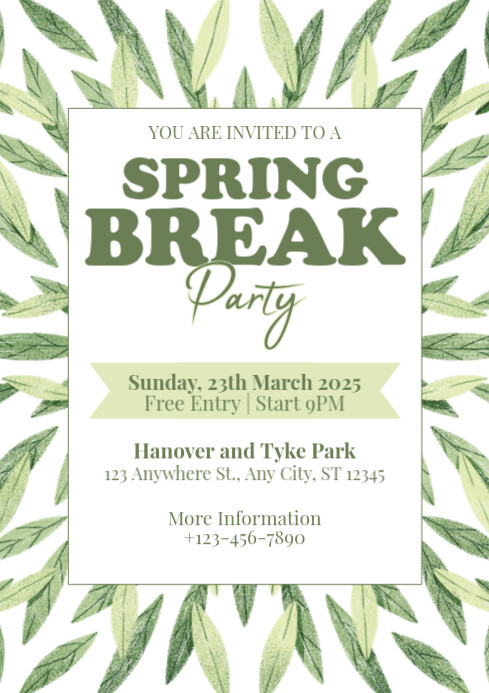 Floral Spring Break Party Invitation A4 Template | PosterMyWall