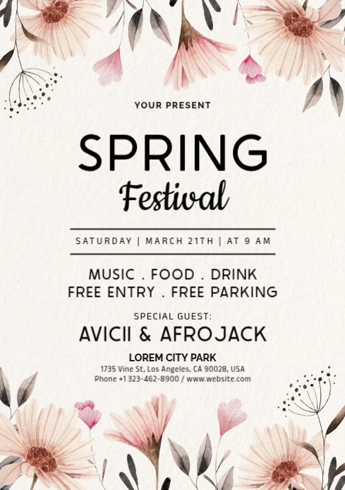 Floral Spring Festival A4 Template | PosterMyWall
