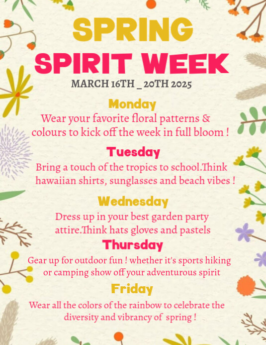 Copy of Floral Spring Spirit Week Flyer (us Letter) | PosterMyWall