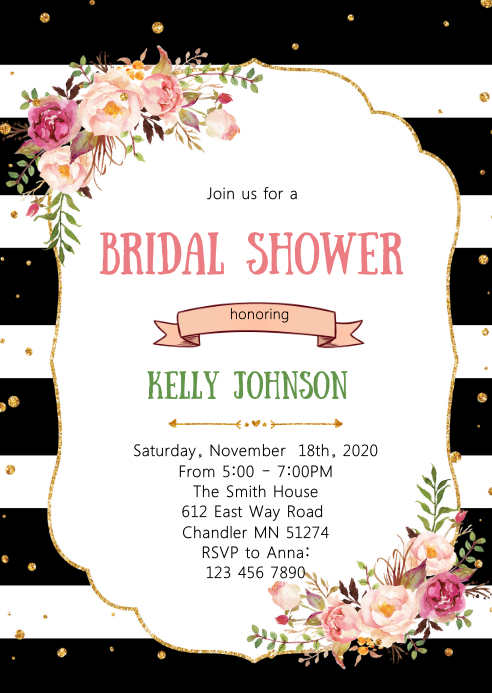 Floral stripe theme party invitation Template | PosterMyWall