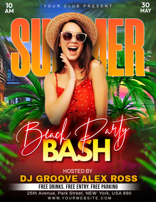 Floral Summer Bash Beach Party Flyer (us Letter) Template | PosterMyWall