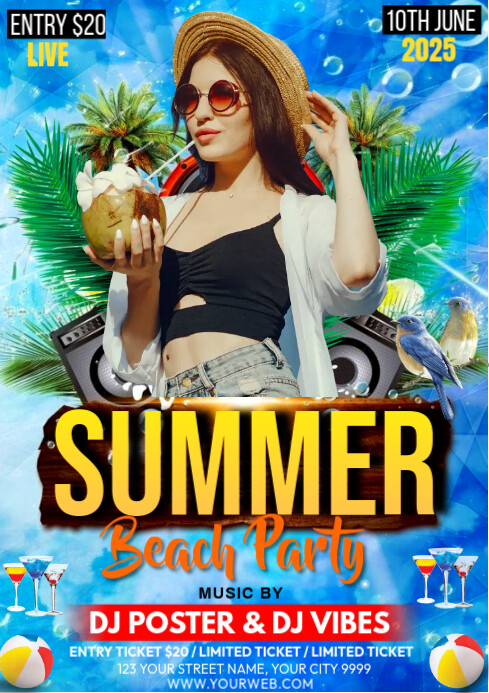 Modèle Floral Summer Beach Party A4 | PosterMyWall