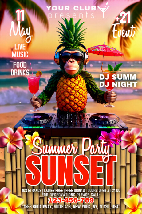 Copy of Floral Summer Sunset Party Banner 4' × 6' | PosterMyWall