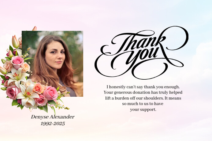 Floral Thank You Card Funeral Label Template | PosterMyWall