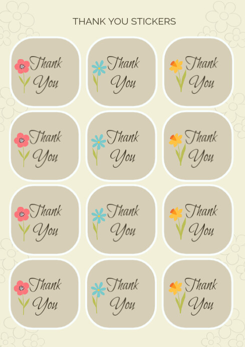 Floral Thank You Stickers A4 Template | PosterMyWall