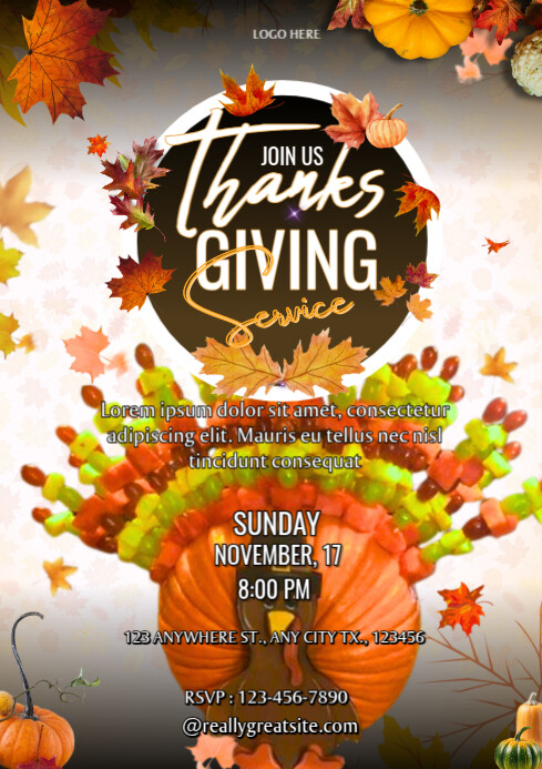 Floral Thanks Giving Service A4 Template | PosterMyWall