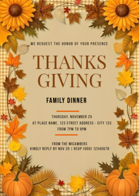 Floral Thanksgiving Family Dinner A6 Template | PosterMyWall