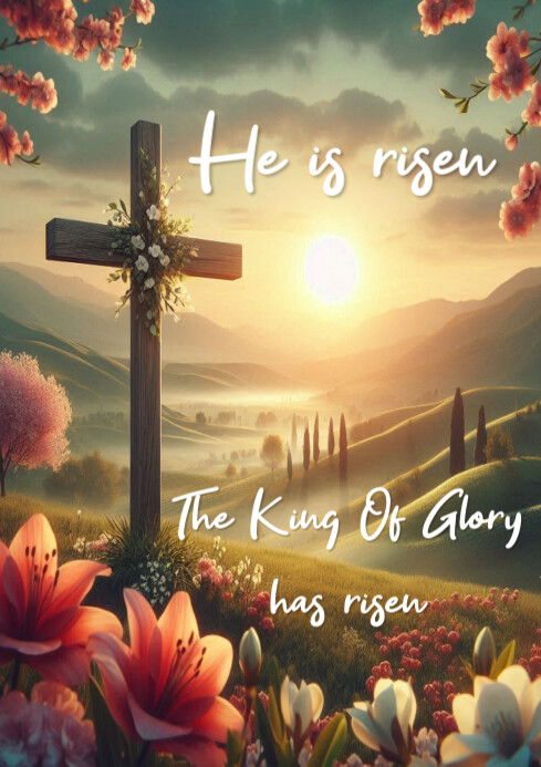 Floral The Resurrection Cross – Easter Artwork With Flowers And Hills ...