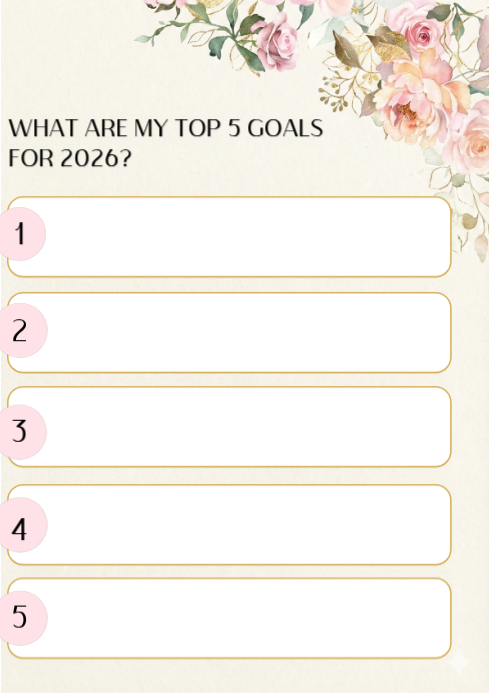 Floral Top 5 Goals Planner Template for 2026 | PosterMyWall