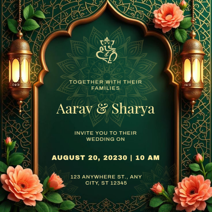 Floral Traditional Indian Wedding Invitation Pos Instagram Template ...