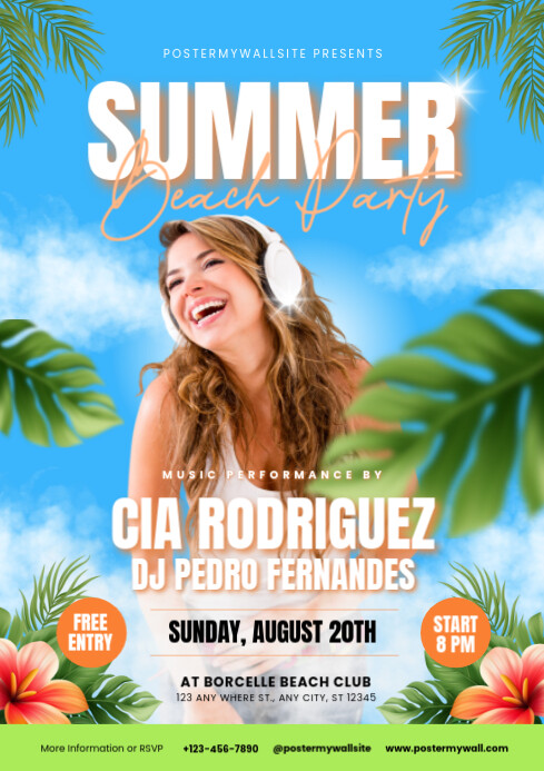 Plantilla de Floral Tropical Summer Beach Party A4 | PosterMyWall
