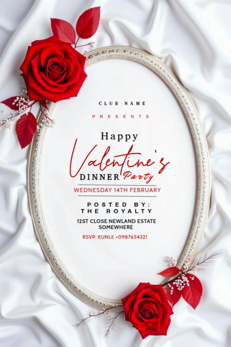 Floral Valentine Dinner Party Invitation Banner 4' × 6' Template ...