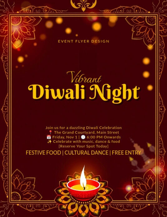 Floral Vibrant Diwali Night Flyer Template | PosterMyWall