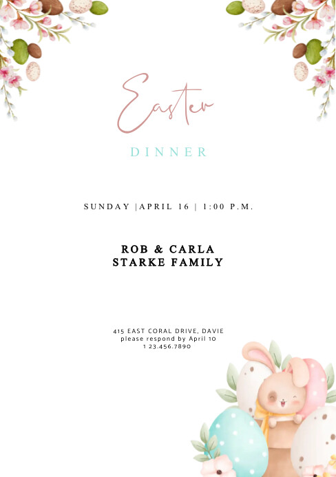 Floral Watercolor Easter Dinner invitation Template | PosterMyWall