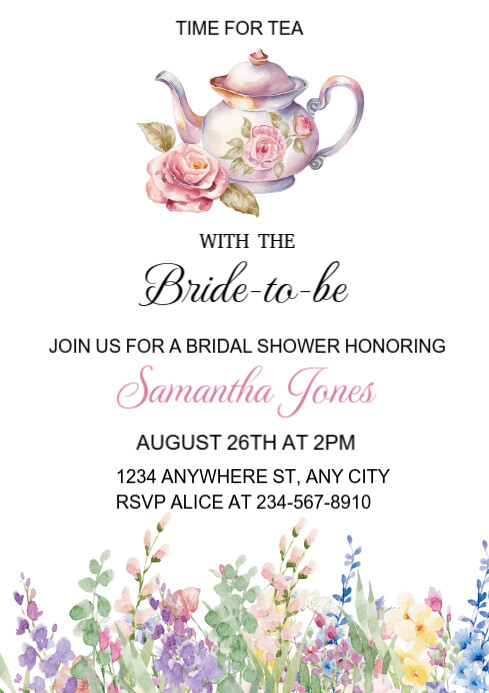 Copy of Floral Watercolor Wildflower Tea Party Bridal Shower Editable ...