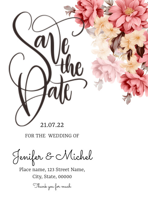 Floral wedding card save the date template | PosterMyWall