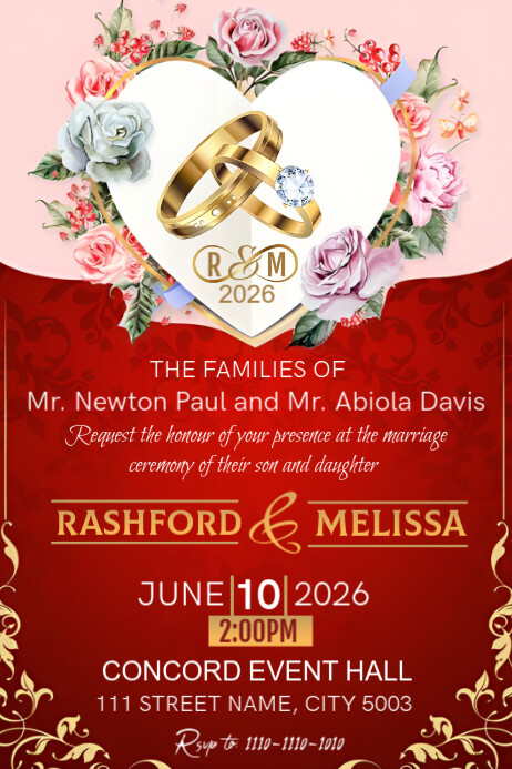 Floral Wedding Ceremony Invitation Poster Template | PosterMyWall