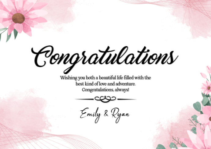 Floral Wedding Congratulations Card Template | PosterMyWall