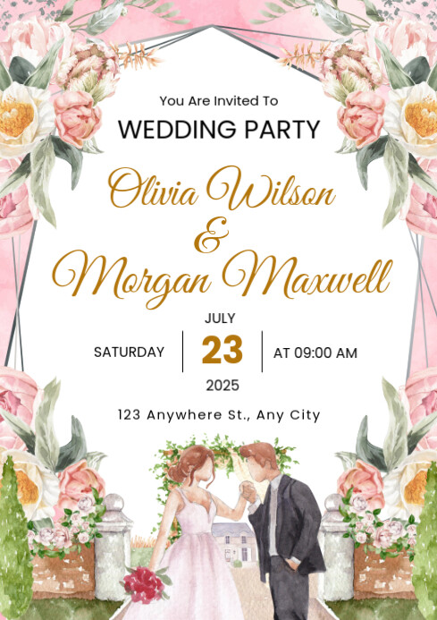 Floral Wedding Invitation A4 Template | PosterMyWall