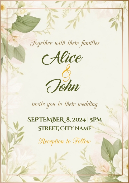 Floral Wedding Invitation Card Flyer Template | PosterMyWall