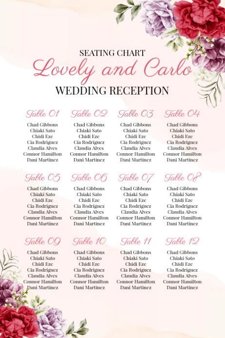 Floral Wedding Seating Chart Template | PosterMyWall
