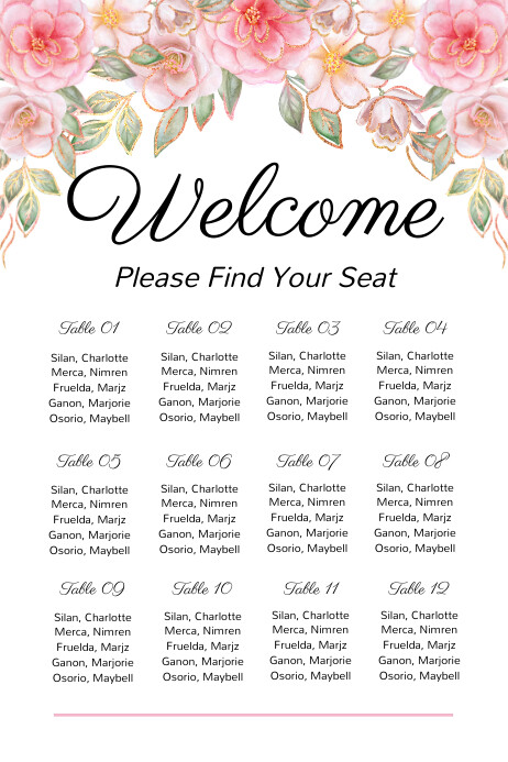 Floral Wedding Seating Chart Poster Template | PosterMyWall