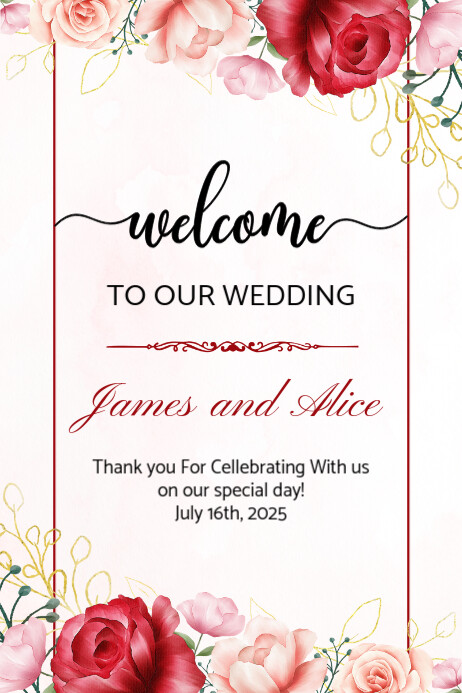 Floral Wedding Welcome Sign Banner 4' × 6' Template | PosterMyWall
