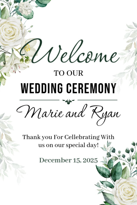 Copy of Floral Wedding Welcome Sign Banner 4' × 6' | PosterMyWall