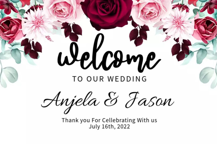 Plantilla de De Cartel de Bienvenida de Boda Floral | PosterMyWall