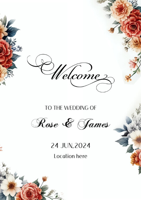 Floral Welcome Sign A3 Template | PosterMyWall