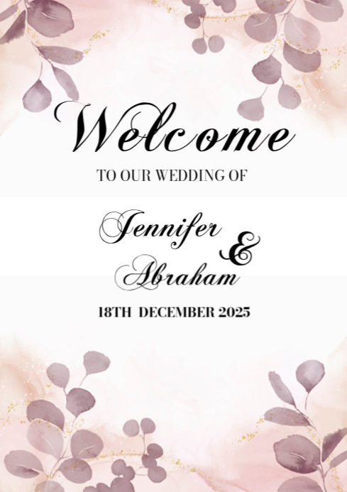 Plantilla de Floral Welcome To Wedding Sign Board A3 | PosterMyWall