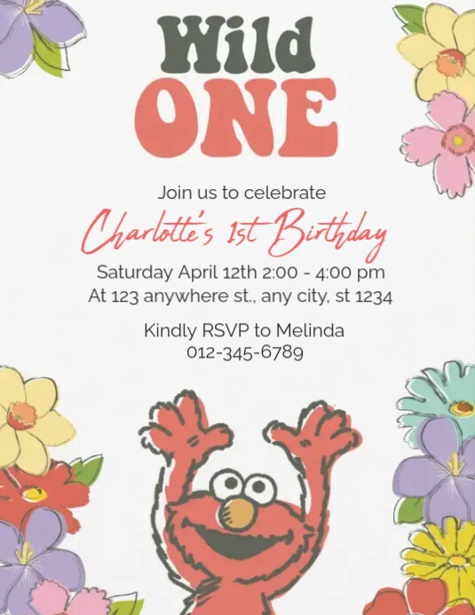 Elmo First Birthday Invitations Template