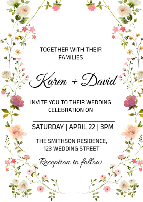 Floral Wildflower Wedding Invitation Template, Garden Party Invite A6 ...