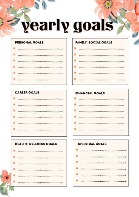 Copy of Floral Yearly Goals Planner A4 | PosterMyWall