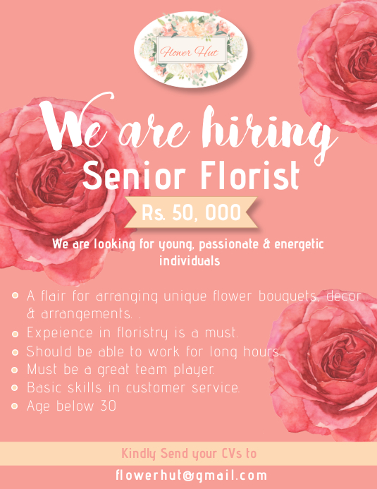 Florist Hiring Flyer Template | PosterMyWall