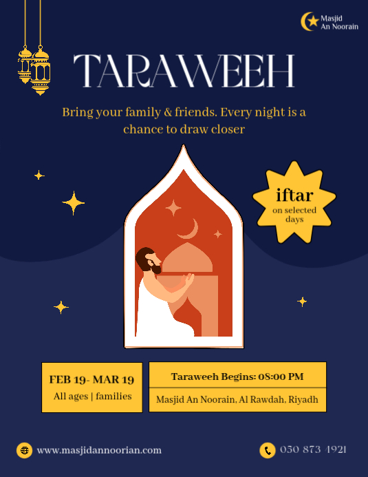 Flyer Minimal Illustrative TaraveehPrayer Template | PosterMyWall