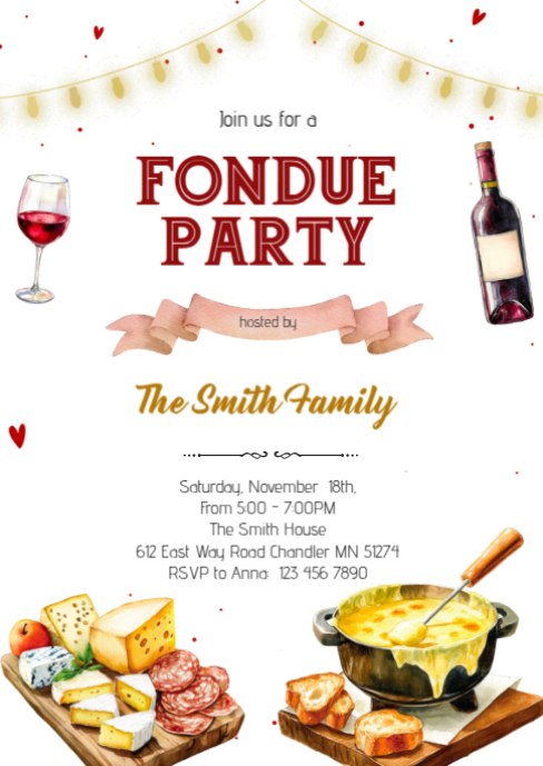 Plantilla de Fondue cheese wine party invitation | PosterMyWall